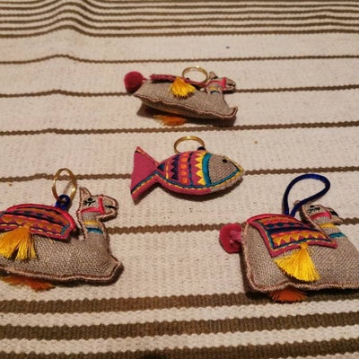 Set of 4 Multicolor Camel Key Ring, Tassel, Handmade, Boho Bag Charm ...