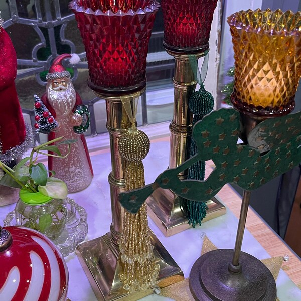 Vintage Amber Glass Fairy Lamp Covered Pedestal Candle Holder Vintage ...