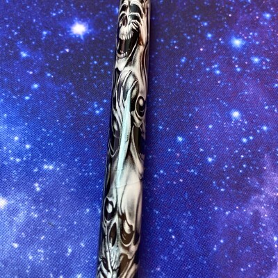 Purple Blue Floral Skull Pen / Skull Pen / Goth Pen / Skull and Flowers ...