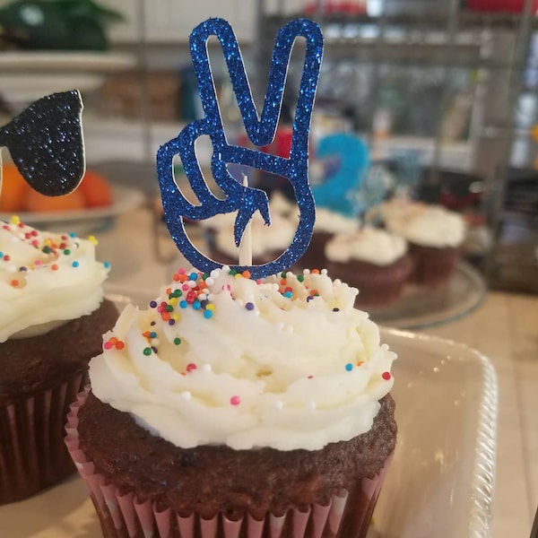 Peace Sign Hand Cupcake Toppers, Two Hand Cupcake Toppers, Two Cool ...