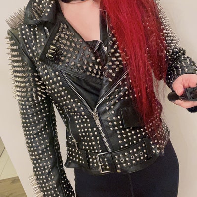 Men's Gothic Pyramid Black Studs Real Leather Punk Patches Handmade ...