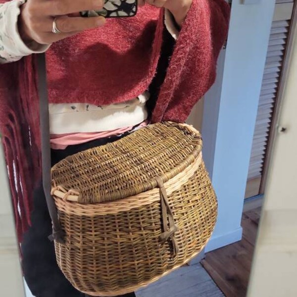 Large Wicker BACKPACK Leather Straps Market Basket Foraging Shoulder ...