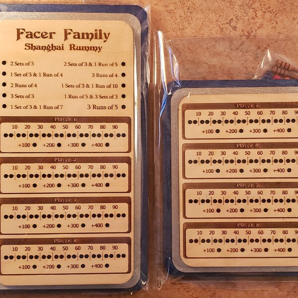 Shanghai Rummy Scoreboard – Personalized Wood Score Keeper for 8 ...