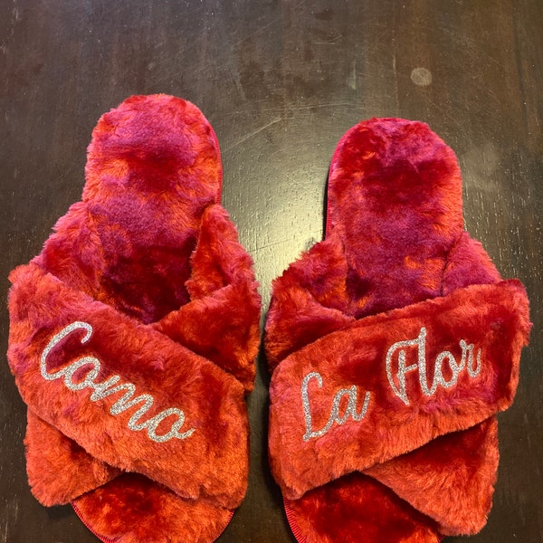 Personalized Fluffy Slipper Multiple Color Choices Your Name Pink White ...