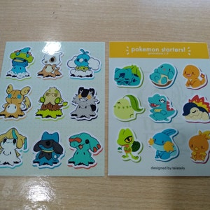 Pokemon Starters Waterproof Sticker Sheet 4.25 X 5.5 Inch Glossy Vinyl ...