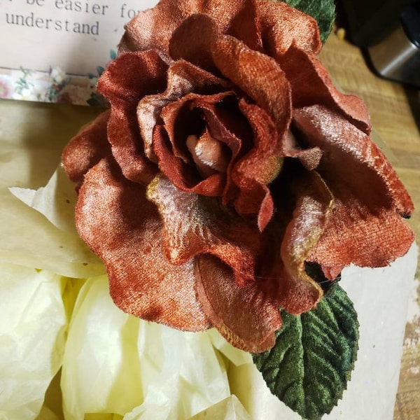 Velvet Stemmed Rose. Millinery Rose With Velvet Wrapped Stem. Millinery ...