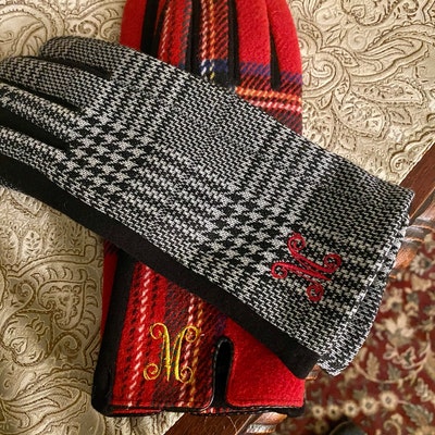 Monogrammed Gloves Embroidered Plaid - Etsy