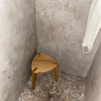 Acacia Stool Three-legged Bathroom Stool Chair Shower Stool Shower ...