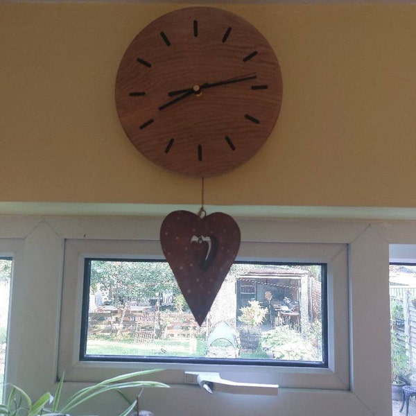 Long Narrow Modern English Oak Wooden Wall Clock, Wood Clock UK ...