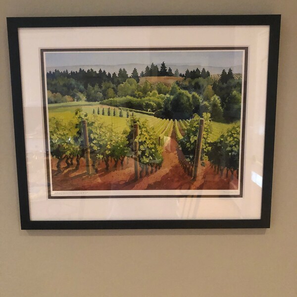 Vineyard Art Print "radiant Rows of Pinot" Watercolor Landscape Painting, Hand-signed Art Print ...