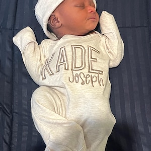 Personalized Navy Blue, and Beige Newborn Outfit, Coming Home Outfit ...