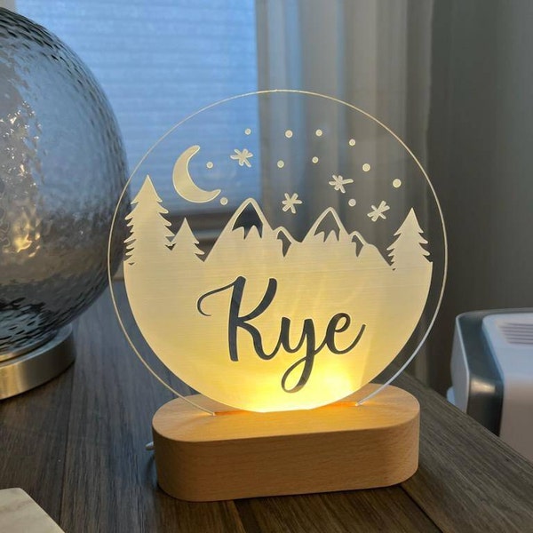 Mountains Custom Name Light | Personalized Bedroom LED Cloud Decor Sign ...