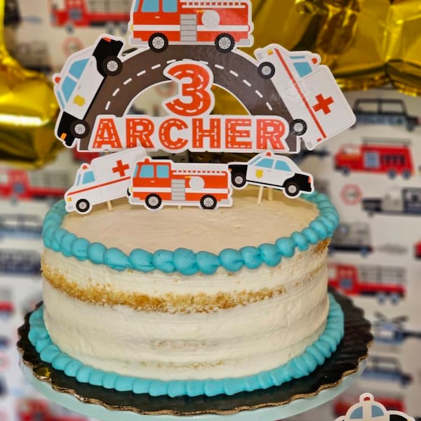 Personalized Rescue Vehicle Cake Topper, Emergency Vehicle, Fire Truck ...