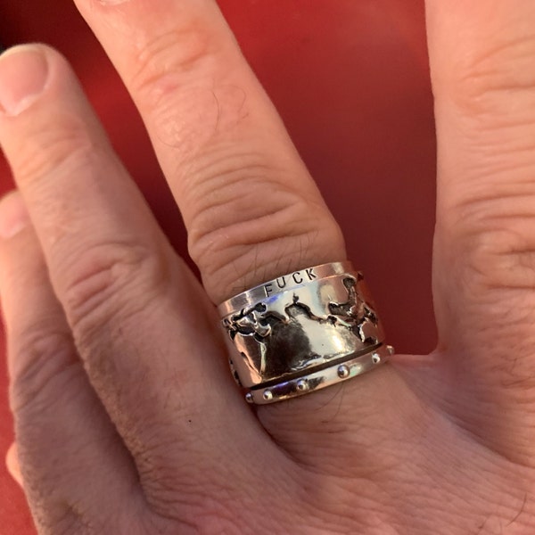 World Map Ring in Sterling Silver , Wide Band Ring, World Traveler ...