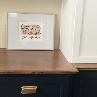 Illustrated Pennsylvania Art, Cute Pennsylvania Map Print, Modern PA ...