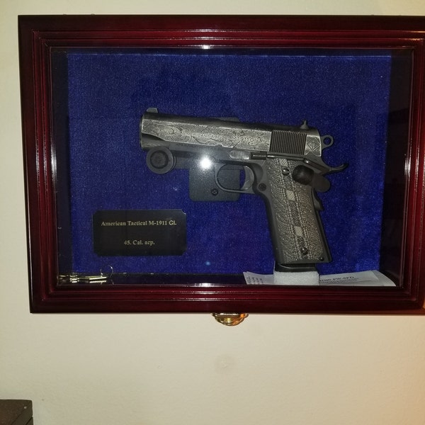 Single Pistol Display Case Wall Mount Solid Hardwood Cabinet Handgun ...