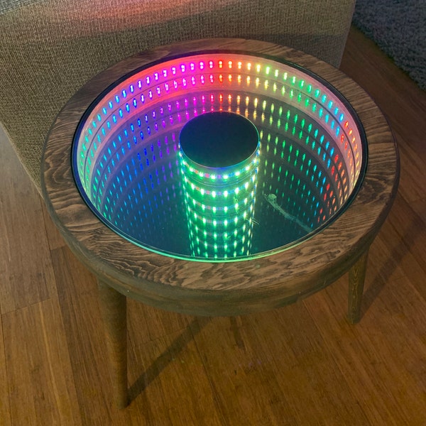 İnfinity Mirror Coffee Table, Led Light Table, Wooden Coffee Table, 3D ...