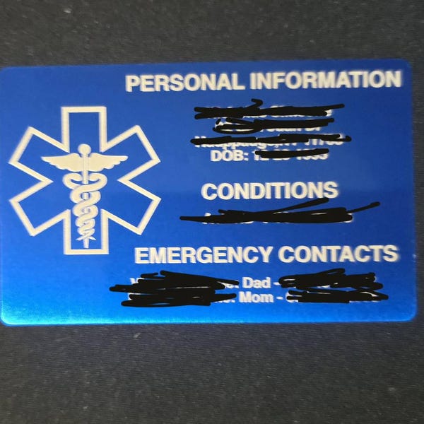 Custom Engraved Aluminum Medical ID Card for Wallet - Etsy
