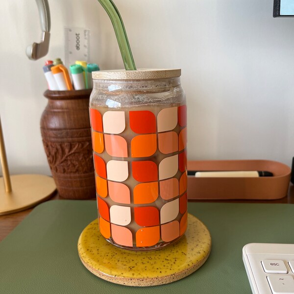 Summer Waves Glass Cup, Retro Waves, Retro Pattern Glass Cup, Groovy ...