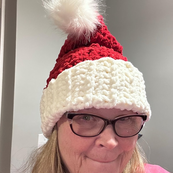 Jumbo Santa Hat Crochet Pattern, Super Chunky XL Ribbed Christmas Hat ...