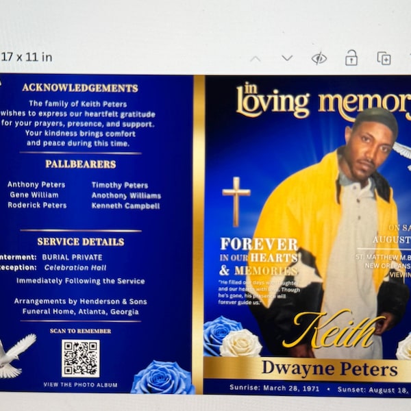 Red & Black Funeral Program Template: Modern Obituary Booklet (canva ...