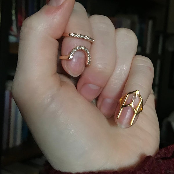 2 Fingertip Rings Fingernail Art Trendy Open Adjustable Rose Design ...