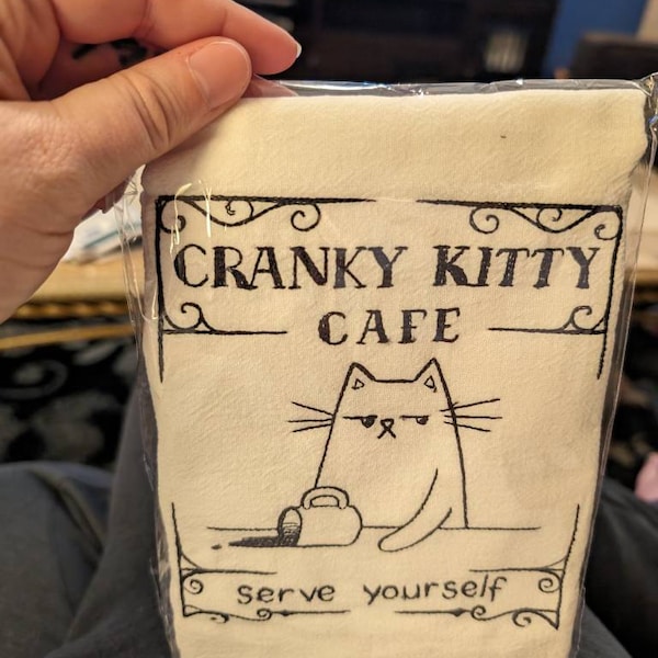 Cranky Kitty Cafe Serve Yourself Kitchen Embroidered Towel, for the Cat ...