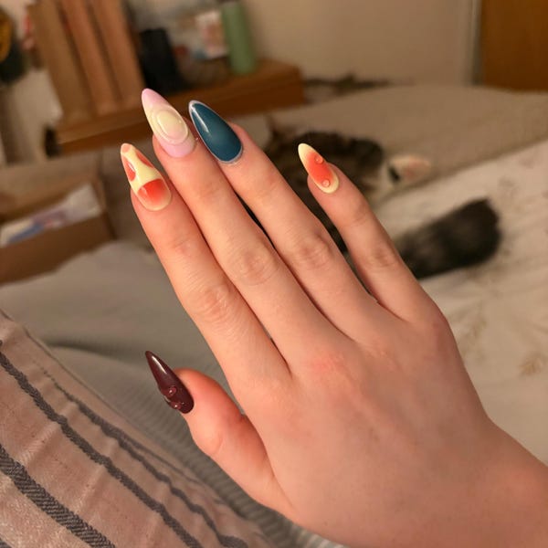 3D Sun Star Gothic Press on Nails Short Almond Nails/green Nails/gothic ...