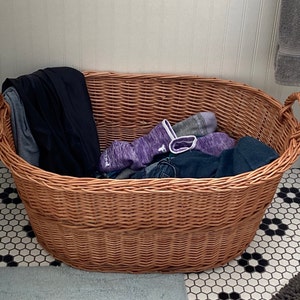 Shallow Laundry Basket Handwoven Storage Basket Oval Laundry - Etsy