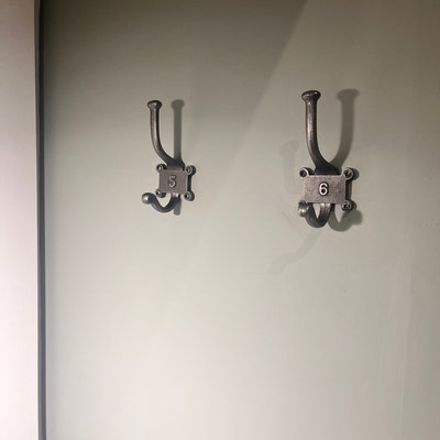 NUMBERED HOOKS Cast Iron Double Coat Hook Antique Style Rustic ...