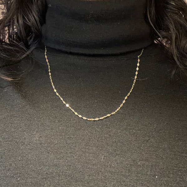 14k Solid Gold Sequin Faceted Chain Necklace, 1.5 Mm Mirrored Dainty ...