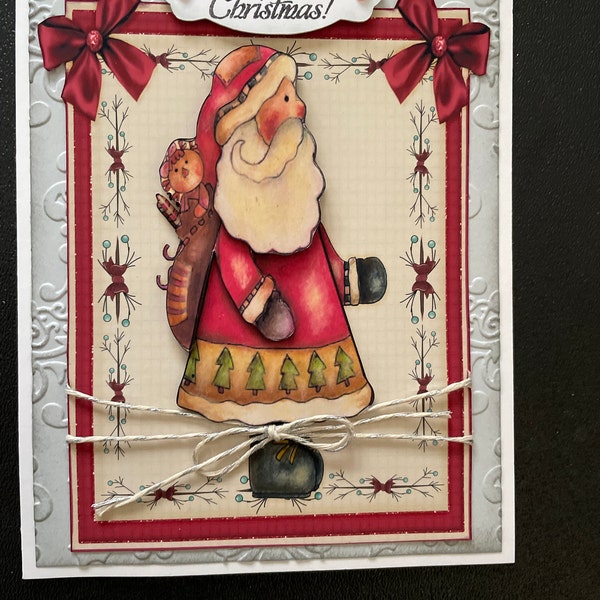 DIY Handmade Primitive Santa 4 Card Kit, Christmas Santa Card Kit ...