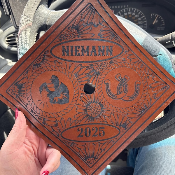 Custom Engraved Grad Cap Topper, Laser Cut Raw Vegan Leather ...