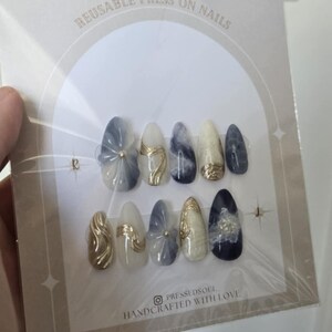 MIDORI Gold Floral Nail Art Press on Nails Jade Magnetic Nails 3D Gel ...