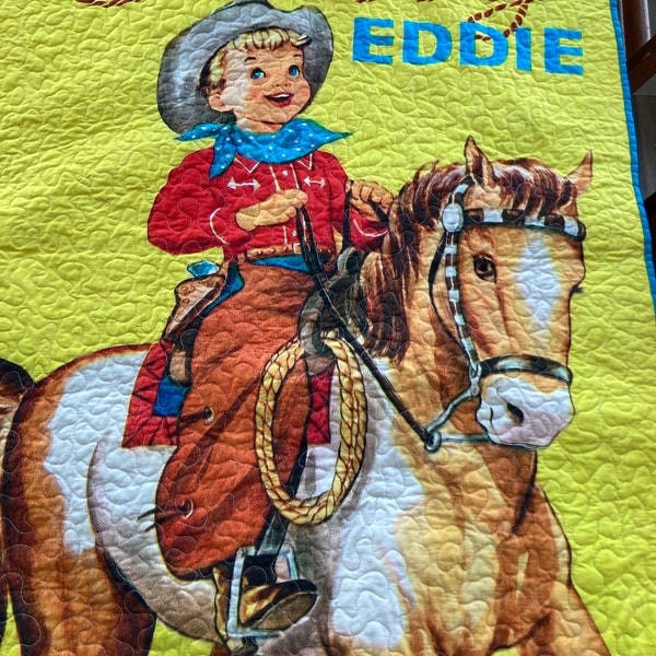 Vintage Storybook Cowboy Eddie Fabric Panel - 36” X 44” - Four Seasons ...