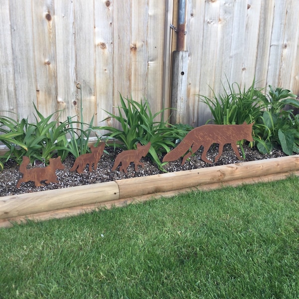Rusty Metal Family of Foxes - Garden Ornaments - Art - Fox Gift - Steel ...