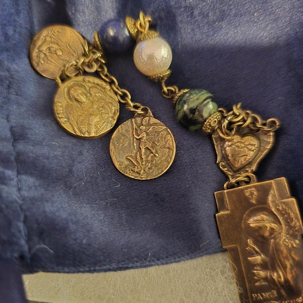 Jesus Mary Tween Hearts Rosary-peach Moonstone&vintage Bronze Prayer ...