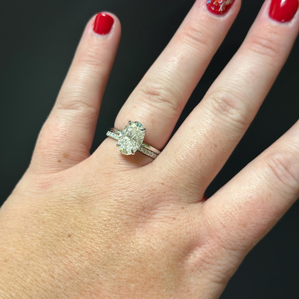 Elongated 2.45 CT Cushion Cut Moissanite Engagement Ring Set, Three Stone Wedding Ring Set ...