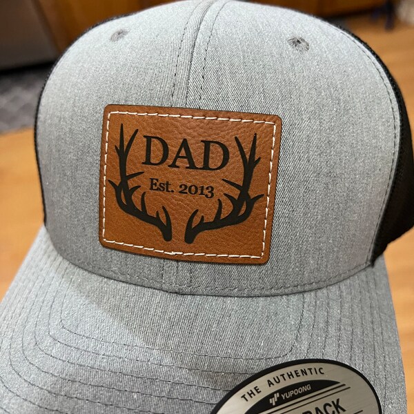 Dad Established Date Leather Patch Hat With Sewn Edge | Retro Trucker ...