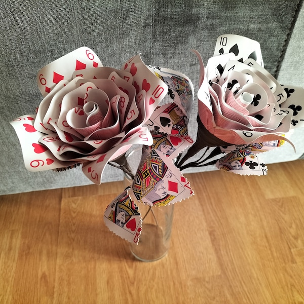 Playing Card Roses With Bottle Vase: Alice in Wonderland Decor, Poker ...