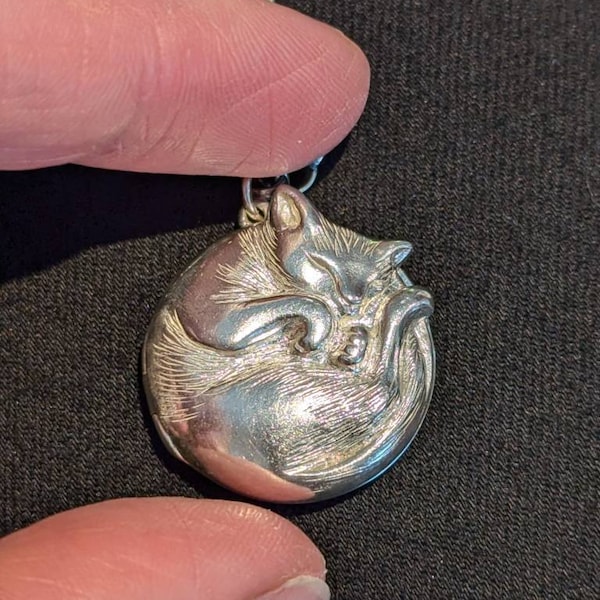 Handmade Sterling Silver Cat Locket Necklace: Pet Photo Keepsake, Cat ...
