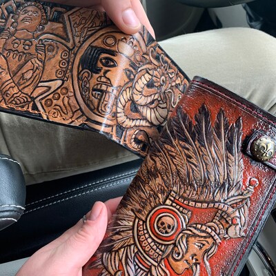 Viking, Axe, Runes, Skull, Crow, Map, Compass, Men's 3D Genuine Leather ...