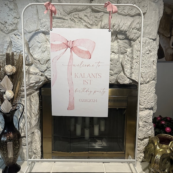EDITABLE Pink Bow Welcome Sign for Baby Shower, Minimalist Baby Shower ...