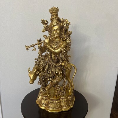 Round Krishna With Tree Indian Metal Wall Art, Home Decor Gift, Metal ...