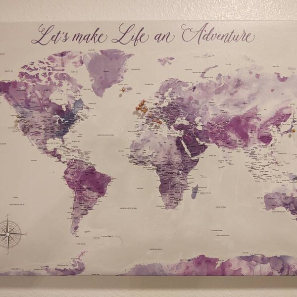 World Map With Romantic Quote, Personalized Anniversary, Push Pin ...