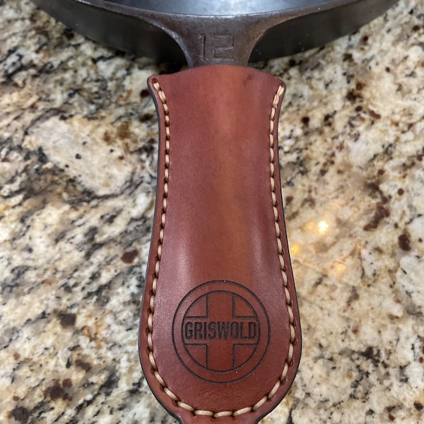 Hand Made/stitched Personalized Leather Handle Cover for Cast Iron Pans ...