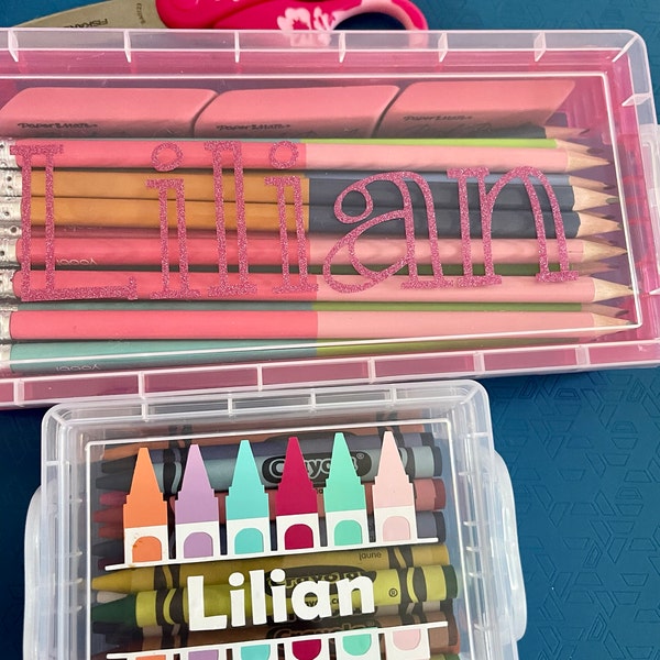 Back to School Supplies Personalized Crayon Box, Craft Storage ...