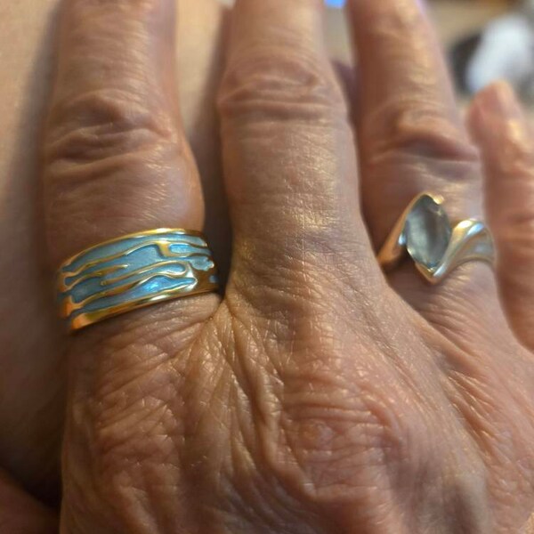 Ocean Ring. 18k Gold Plated Sterling Silver. Enamel in Shades of ...