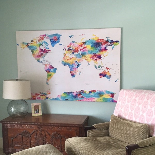 Pastel Watercolor Map, Huge World Map, World Map, Soft Colours, Art Map ...