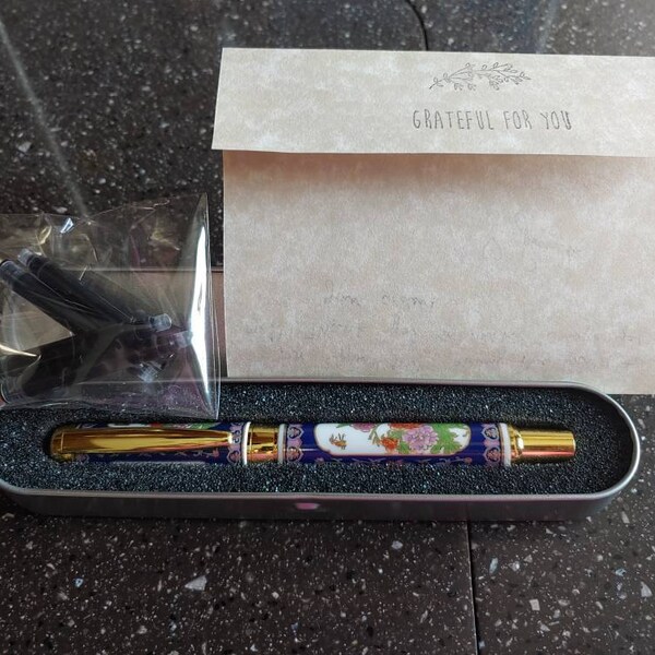 Ceramic Floral Asian Fountain Pen | Chinese Calligraphy M Nib Peonies ...